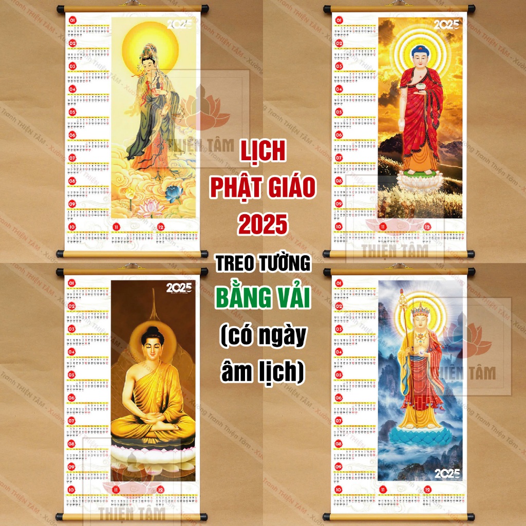 Buddhist calendar 2025, size 40x70cm, made of thick, high-quality ...
