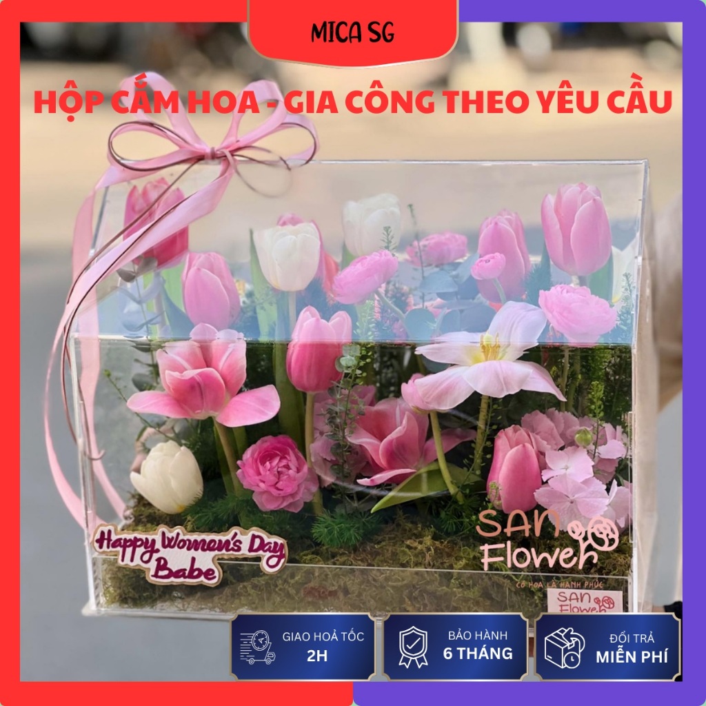 House-shaped Mica Flower Arrangement Box - Flower display box - flower ...
