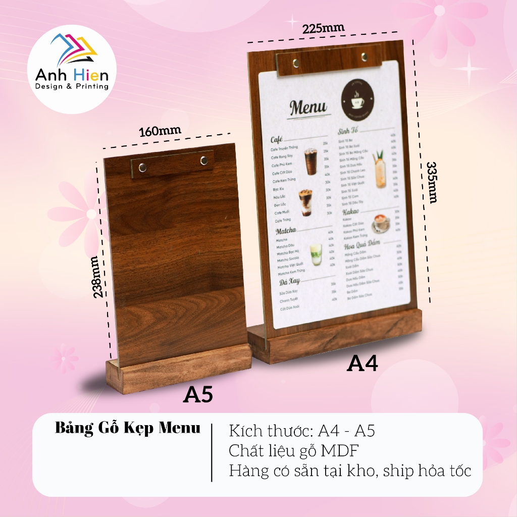 A4 size wooden menu, A4 menu clip wooden board, A4 menu standee ...