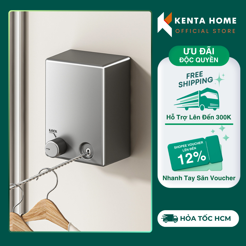 Smart shortened clothesline, wall-mounted 4.2m long, made of high ...