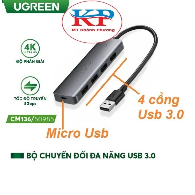 4-port USB 3.0 Hub supports high-end Micro USB power supply Ugreen ...