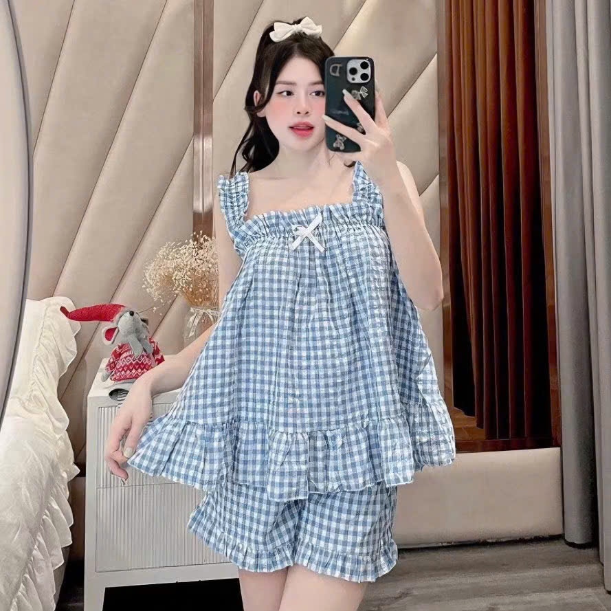 Cute 2-piece pajamas set with checkered pattern, women's pajamas set in ...