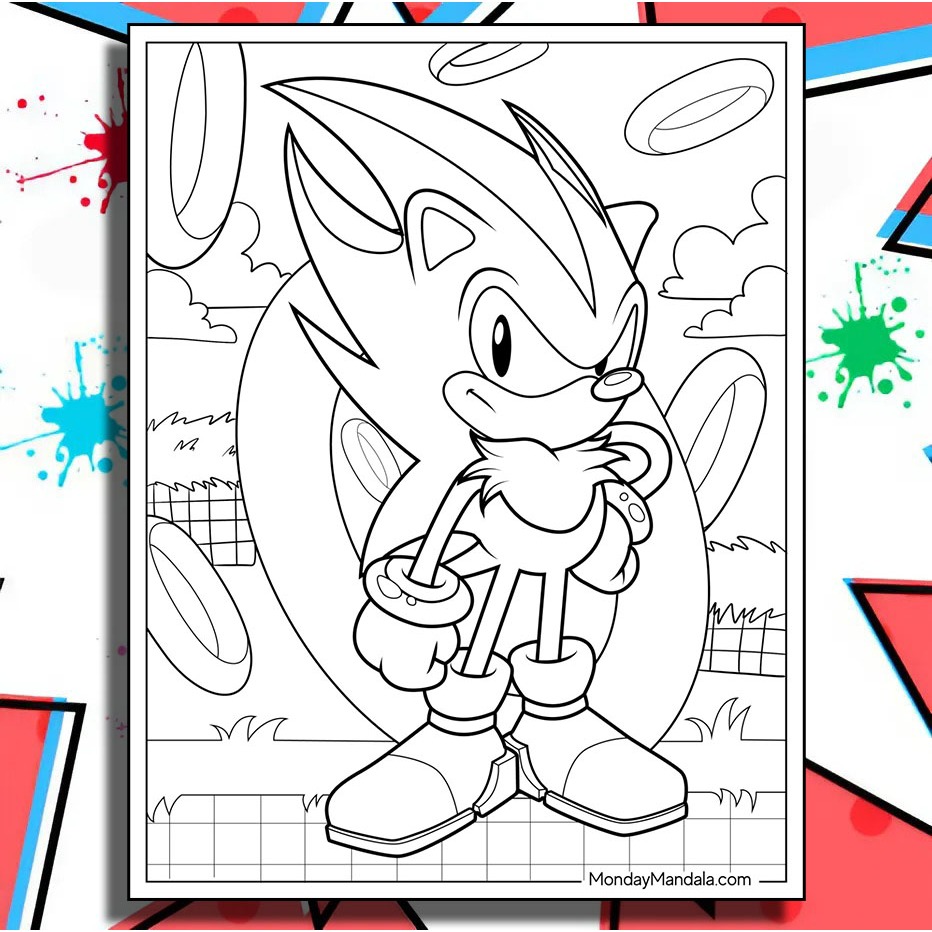 Set of 50 coloring pages for children Shadow The Hedgehog Sonic Size A4 ...