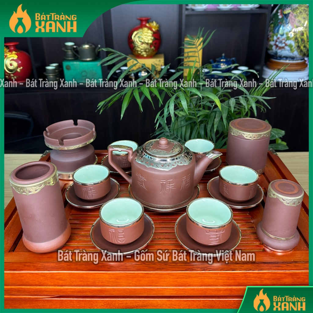 SA Bronze-coated Bat Trang Purple Tea Set - Meritorious Artist Vuong ...