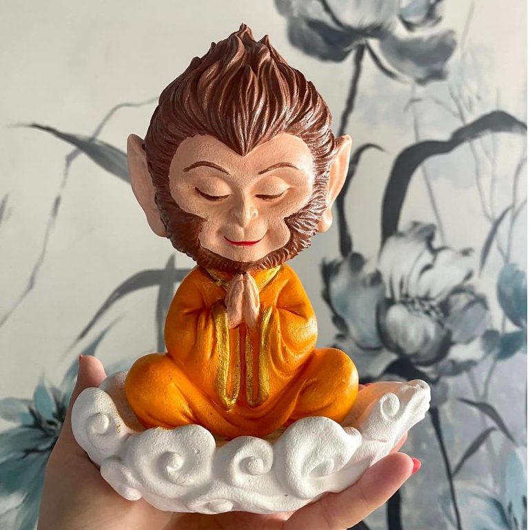 Colored Plaster Statue of Sun Wukong Dac Dao Riding a Scale of Dou Van ...