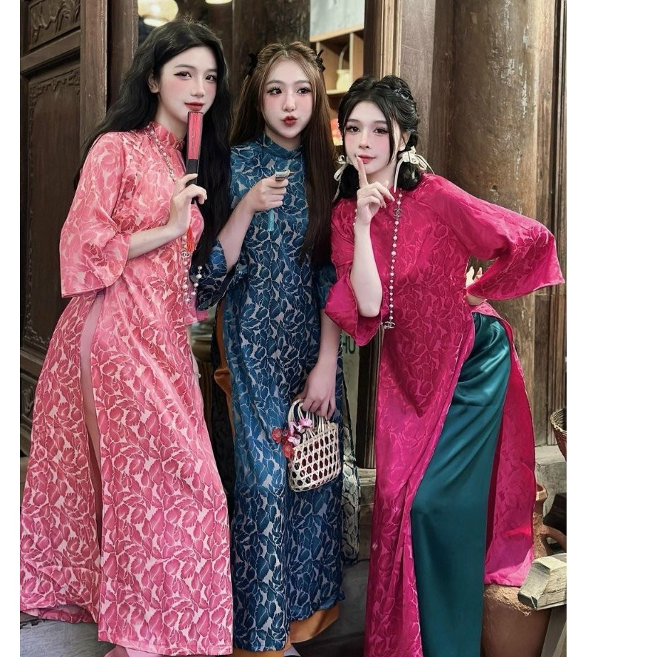 Ancient Straight Floral Silk Brocade Ao Dai, Modern Women's Ao Dai | Shopee Malaysia