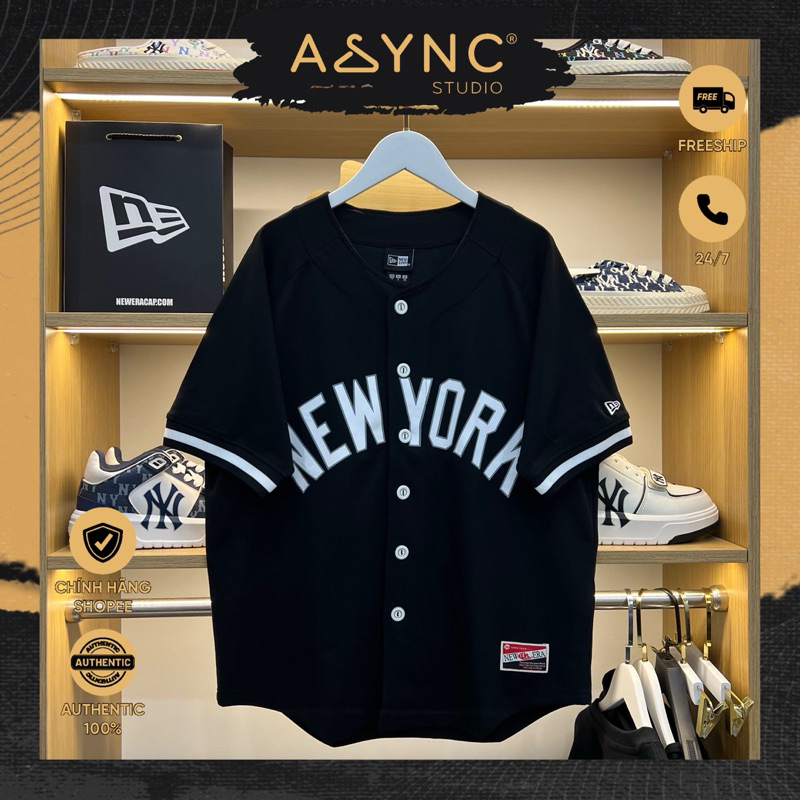 (Auth) New Era x MLB New York Varsity Baseball Shirt Black | Code ...