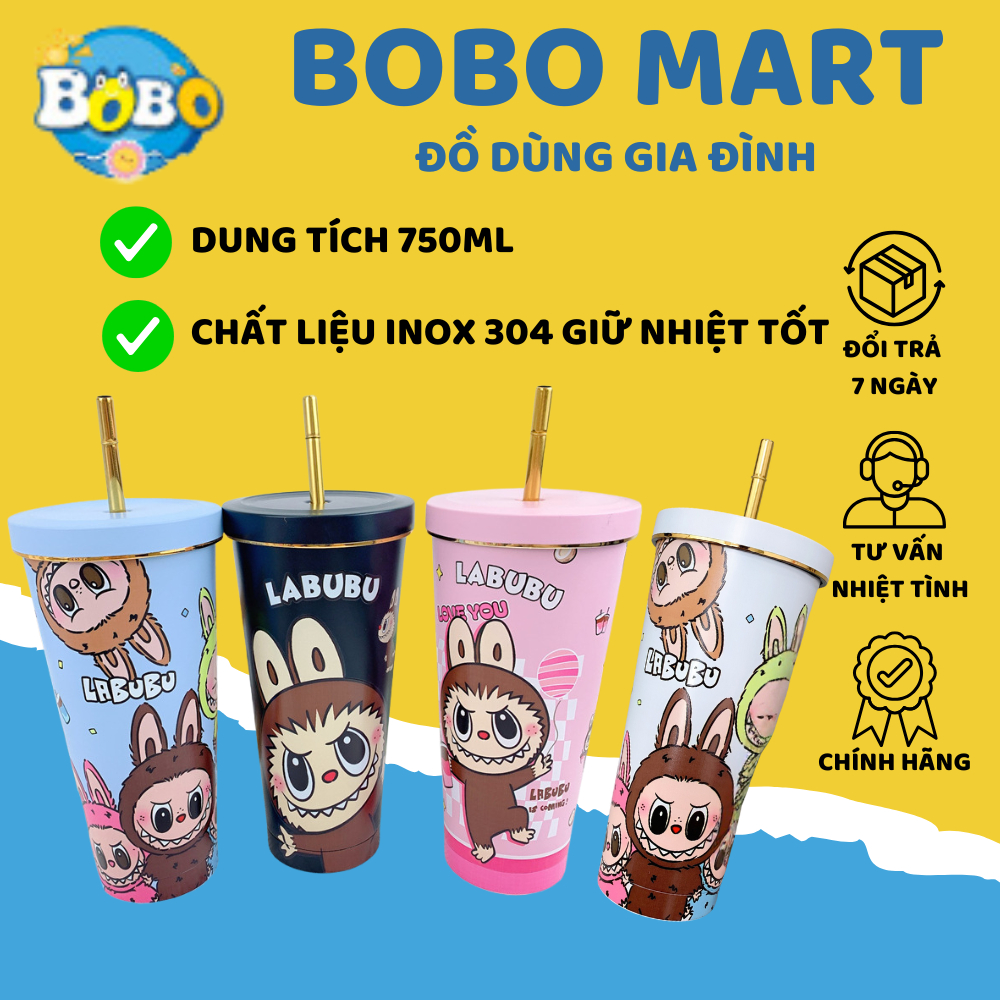 Labubu thermos cup with straw, 750ml capacity, 304 stainless steel ...