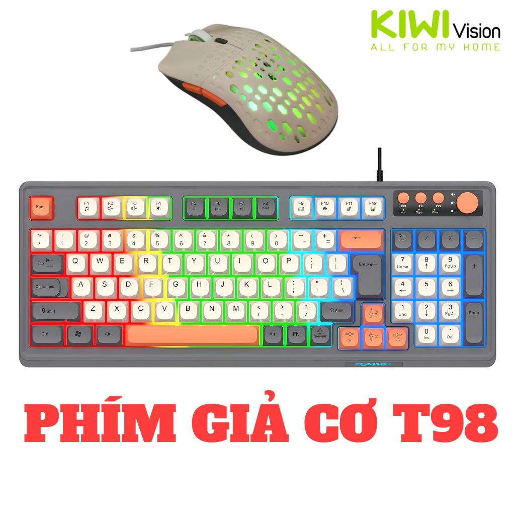 Raiku T98 full size Gaming mechanical keyboard and mouse set - Super beautiful Rainbow Led ...