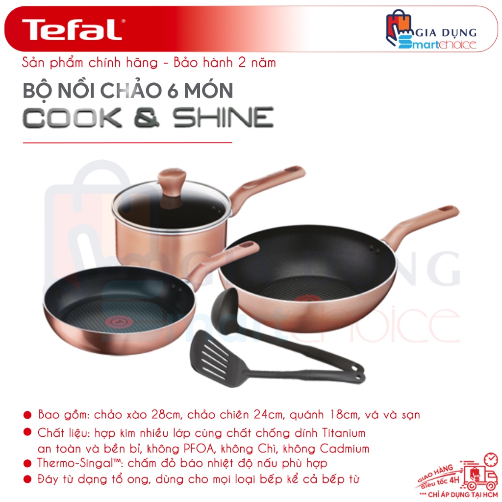 Tefal Cook Pots and Pans Combo & Shine G803S695 - 6 Piece, Super Thick ...