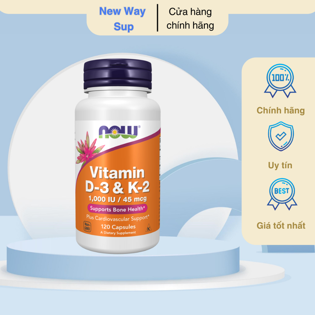 Now Vitamin D3 & K2, 1000 IU / 45mcg supports bones and joints (120 ...