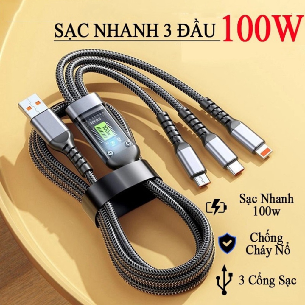 Fast Charging Cable - 100W Micro USB Type C 3-in-1 3-in-1 Auto ...