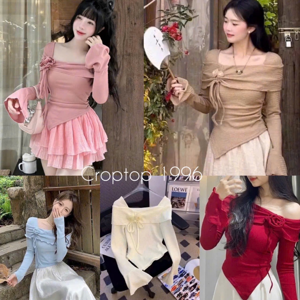 Douyin style off-the-shoulder flared sleeve shirt made of Chinese ...