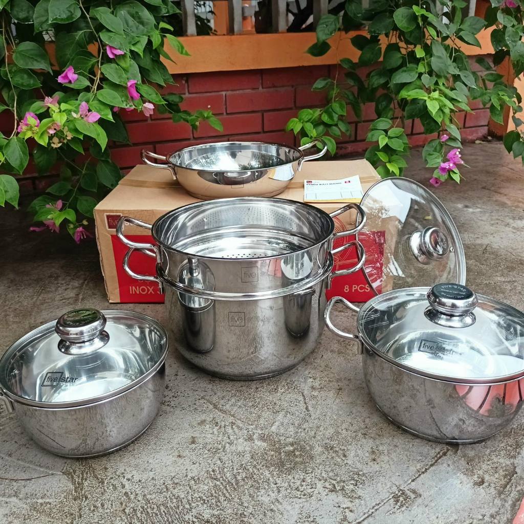 Stainless steel pot set 5 Piece FIVESTAR 3 BOTTOM, including 1 ...