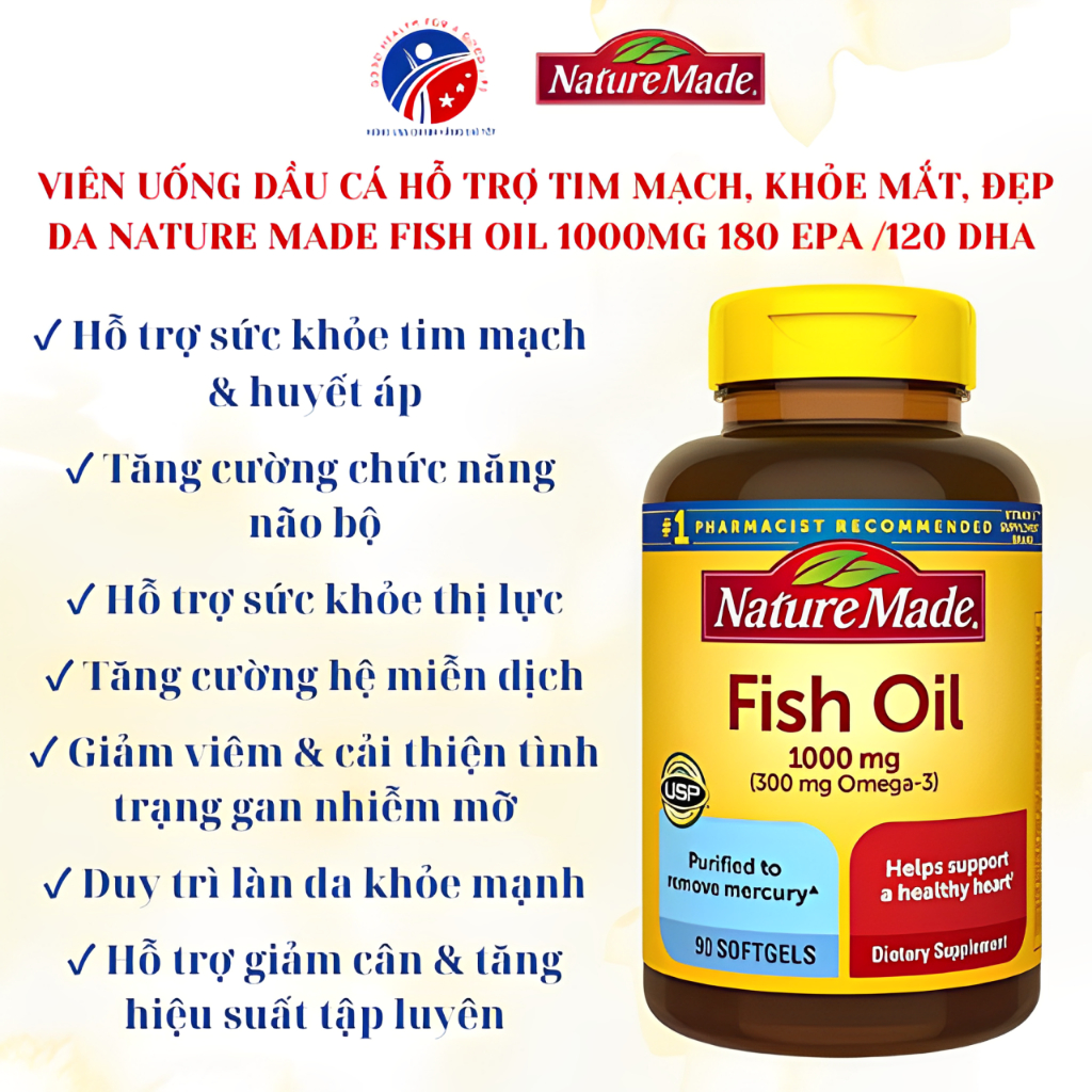 Nature Made Fish Oil 1000mg Omega-3 300mg 90 Capsules - Cardiovascular ...