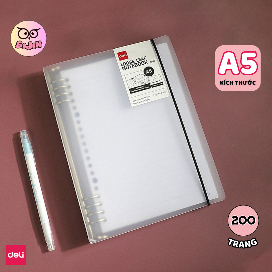 A5 Deli 8-hole notebook with 200-page lined paper - Horizontal lined ...