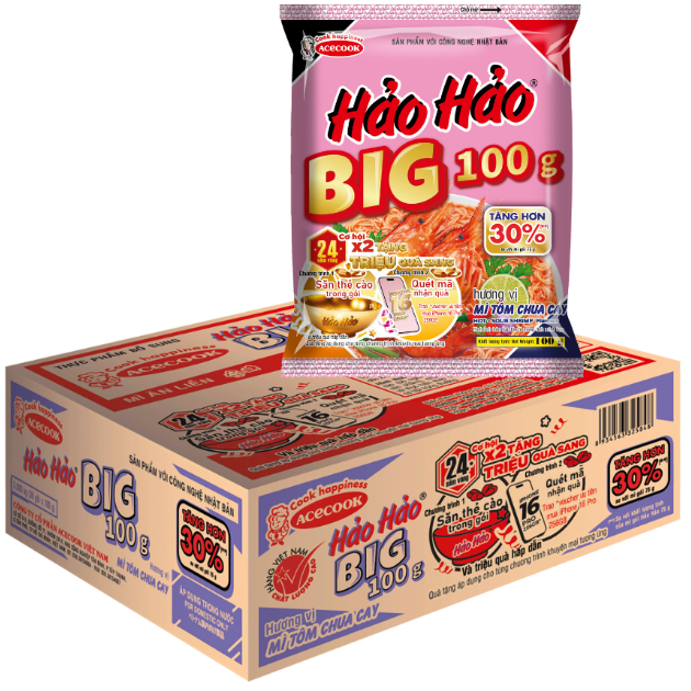 30 packs of Hao Hao Big Noodles 100 G Spicy and Sour Shrimp 100g | Shopee Malaysia