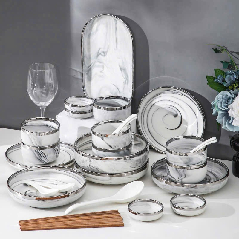 Deco ceramic dinnerware set, rice bowl, 26 Piece dinnerware set with ...