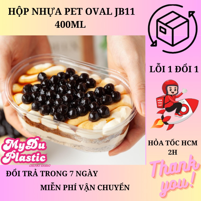 Set of 50,100 Boxes + PET Oval Plastic Lid JB11 400ML for Making Mousse ...