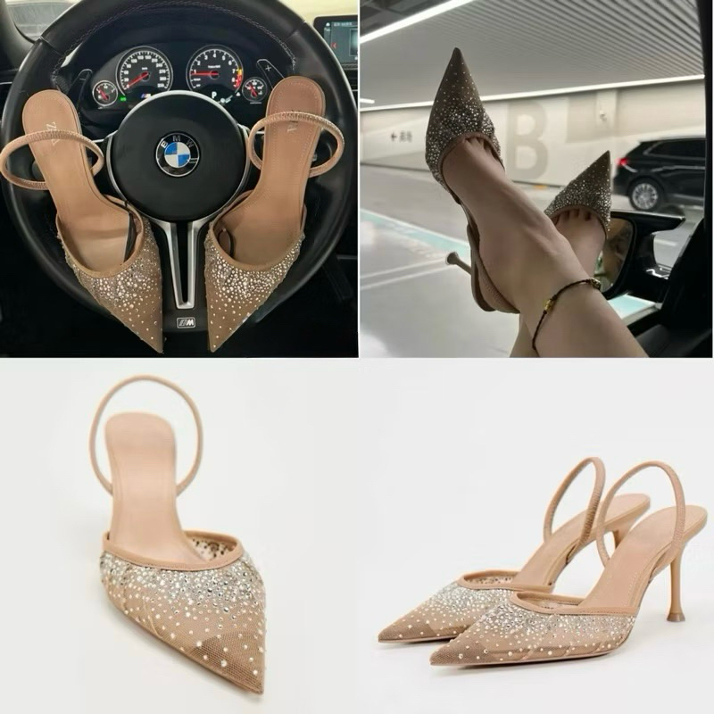 Z brown pointed toe high heels with sparkling stones, 7cm high stiletto ...
