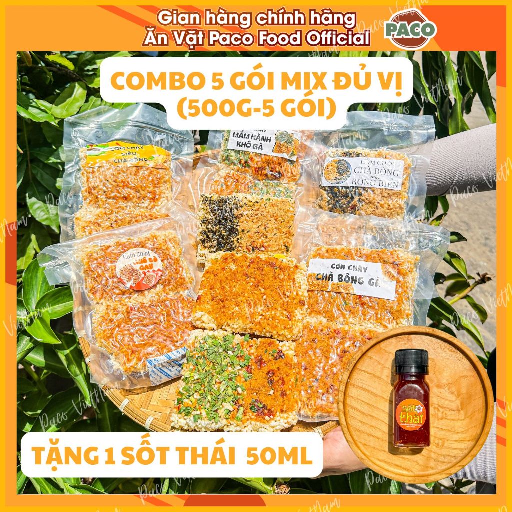 Set of 5 packs of scorched rice mixed with 5 flavors (5 packs of 500g ...