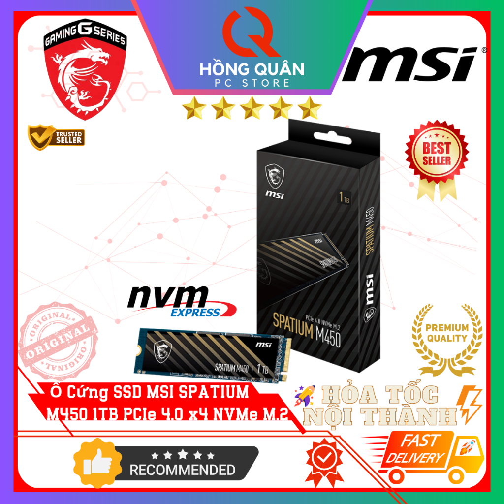Msi SPATIUM M450 1TB PCIe Gen 4.0 NVMe M.2 2280 SSD Hard Drive (Read ...