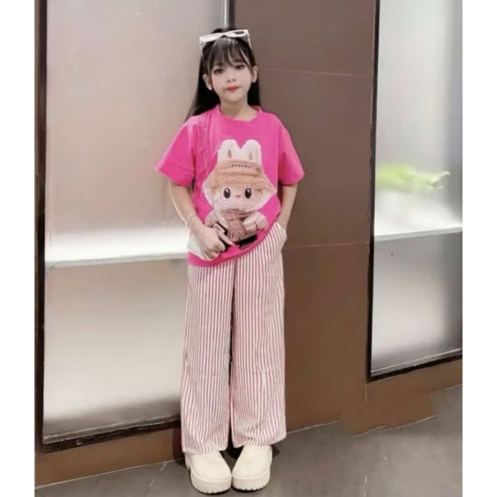 Labubu shirt and wide leg pants Set for summer girls 14-42kg model EC. Nice material, stretchy ...