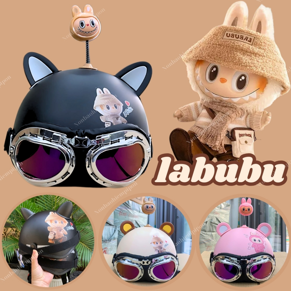 1/2 Labubu helmet with uv glass, pilot with cute, cute accessories - Genuine high quality Long ...