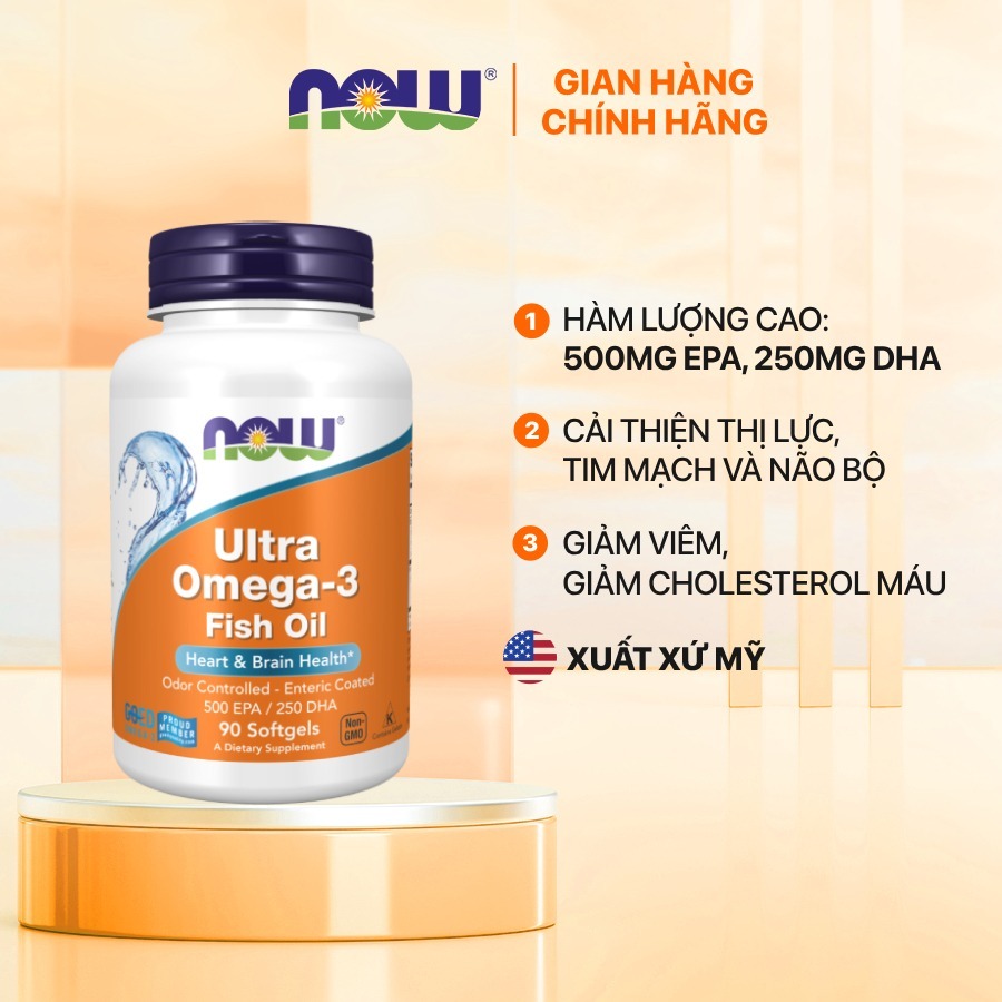 Genuine American Ultra Omega 3 Now fish oil, 500 EPA / 250 DHA, supports the heart, brain ...