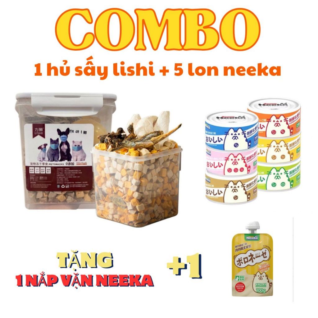 [Free 1 Neeka screw cap] Combo 1 jar of lishi dried meat + 5 cans of ...