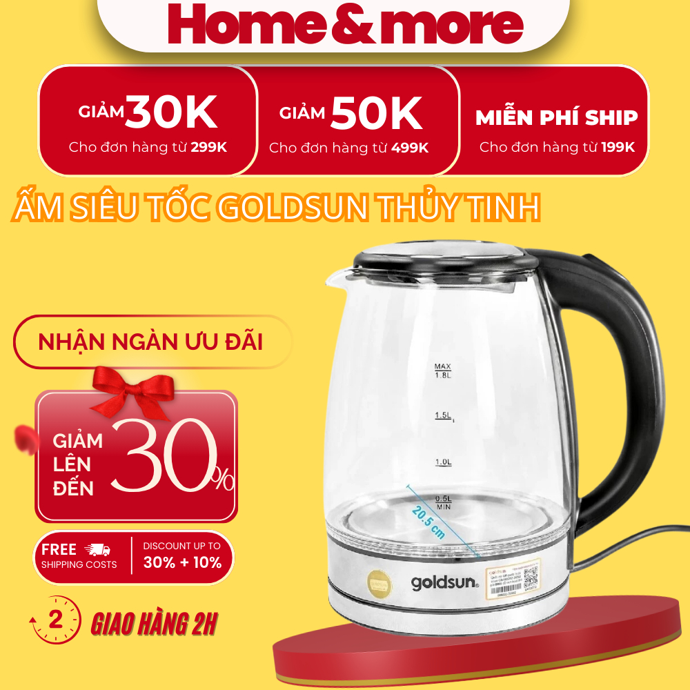 Goldsun GKT2607G glass electric kettle, 1.8L capacity, 1700W capacity, automatically shuts off ...