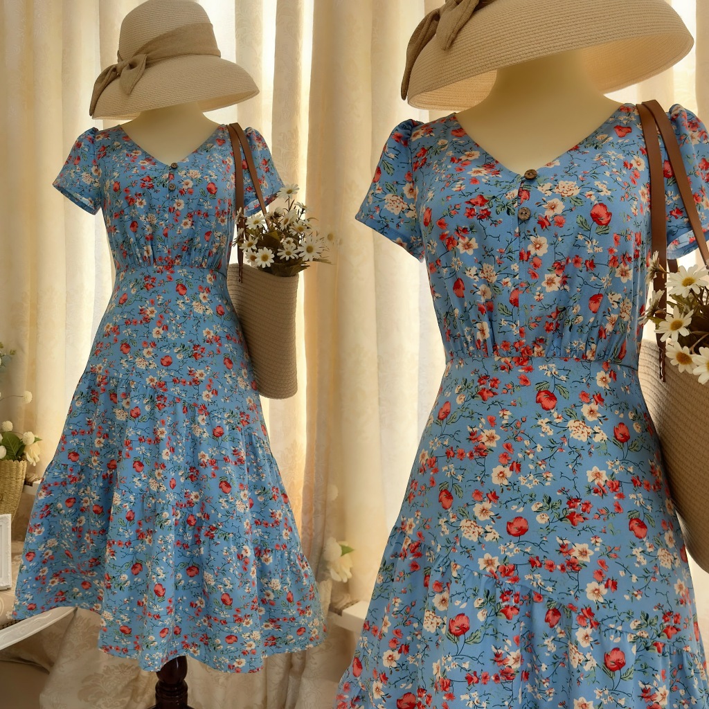 Dress with turtleneck sleeves and ruffled waist with slanted ruffles ...