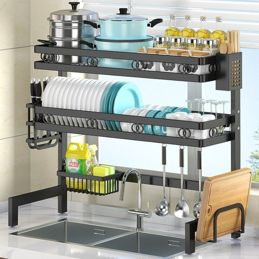 Genuine Smart Dish Rack Over Sink Covered with 6 Layers of High Quality Electrostatic Black ...