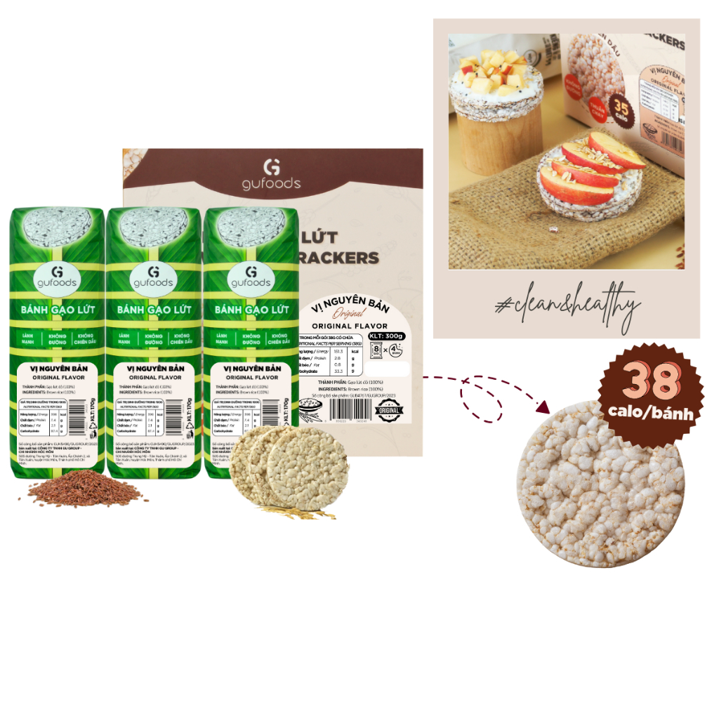 Gufoods brown rice cake GUfoods Original flavor - No oil frying, No sugar, Eat clean, Healthy ...