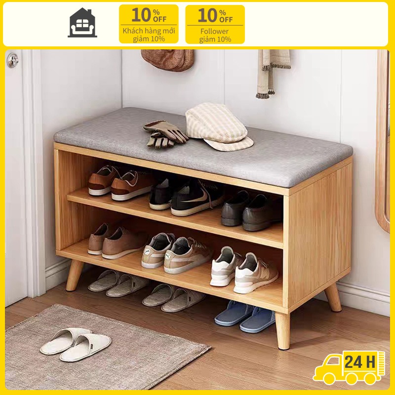 Wooden Shoe Cabinet With Seat Cushion