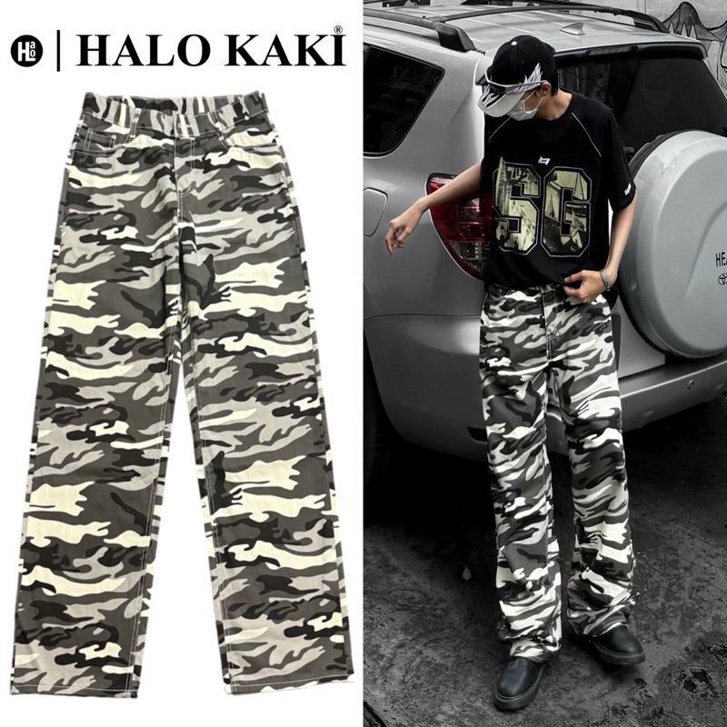 Military jeans - Wide-leg jeans with camouflage pattern and camouflage ...