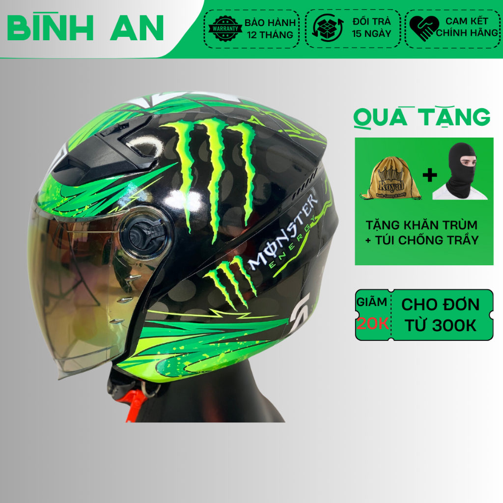 Royal M268 3/4 helmet with 2 glasses, 3/4 helmet with 2 glasses with ...