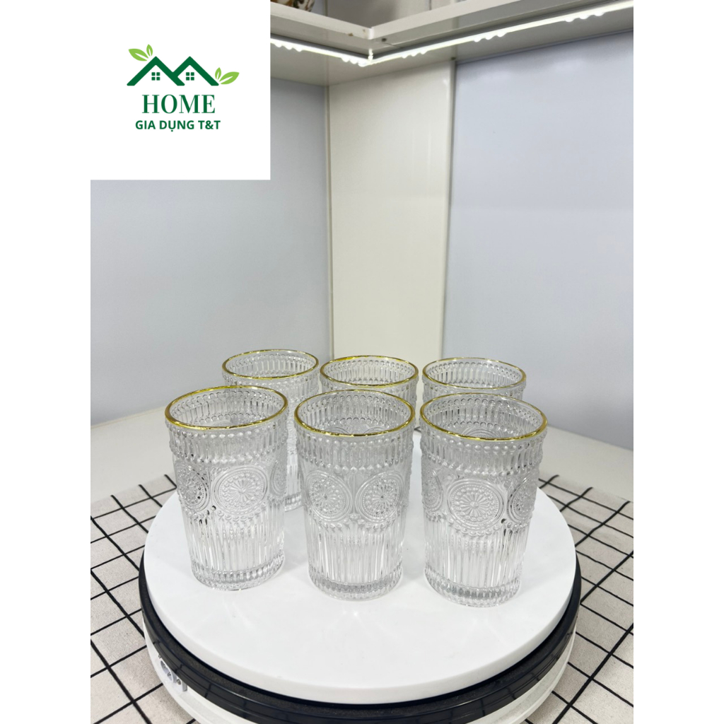 Set of 6 glass cups with embossed patterns, modern luxury designed ...