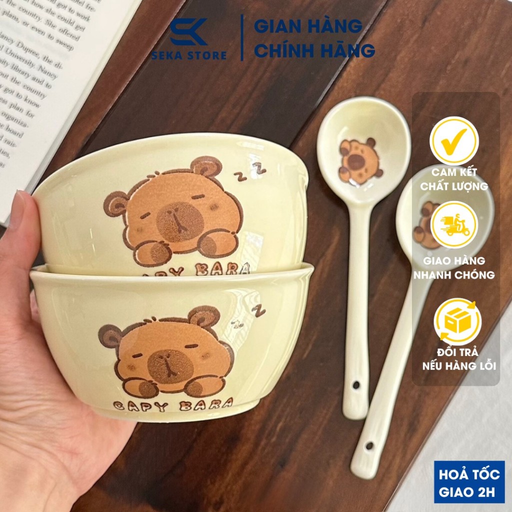 Super Cute Capybara Mouse Pattern Ceramic Rice Bowl Set with Spoon ...