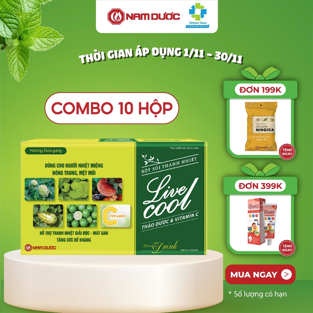 Combo of 10 Livecool Nam Duoc Nam Duoc effervescent powder with melon ...