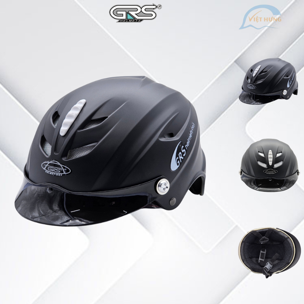 Super quality 1/2 head helmet GRS A760T (matte black) | Shopee Malaysia