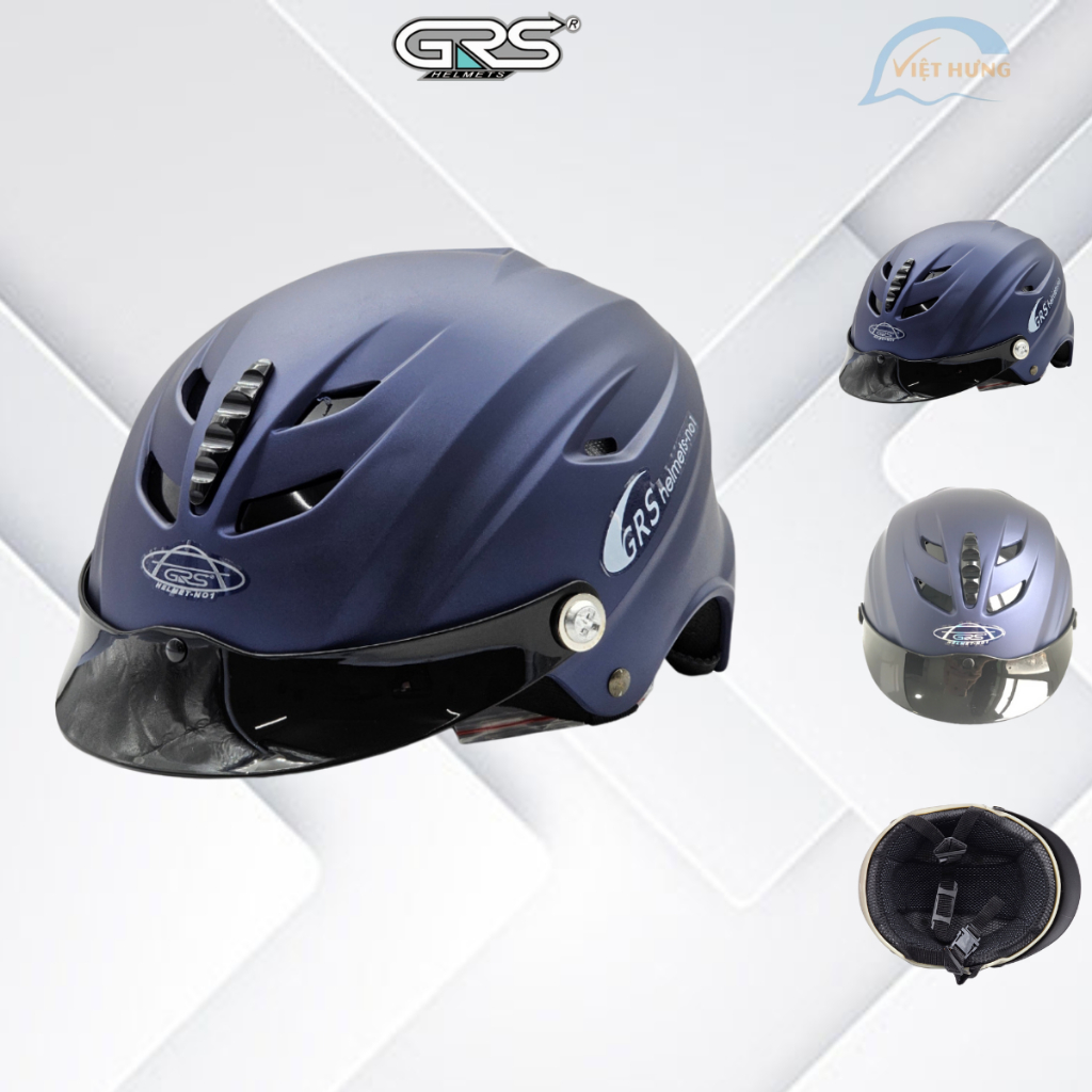 Premium half-head helmet GRS A760T (Matte blue) | Shopee Malaysia