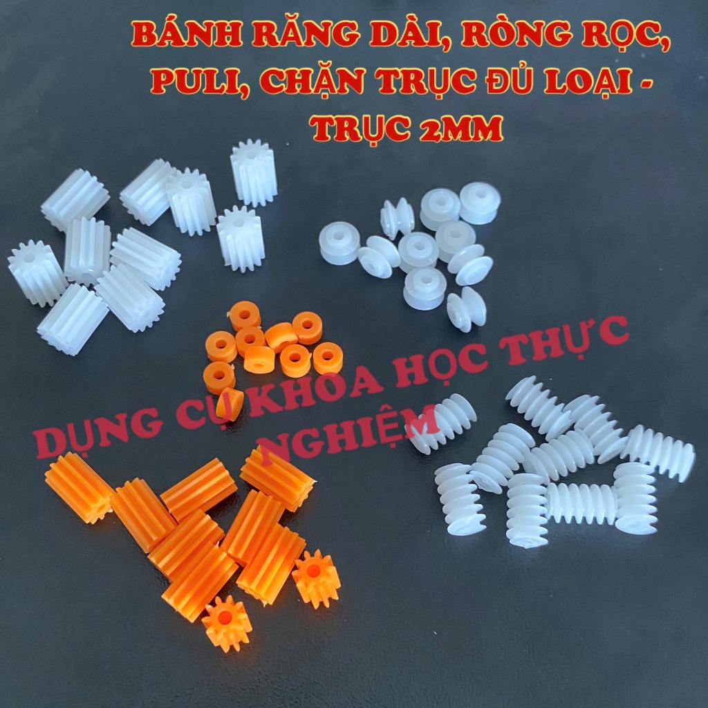 10 long gears, pulleys, plastic pulleys, shaft stops, shaft spacers ...