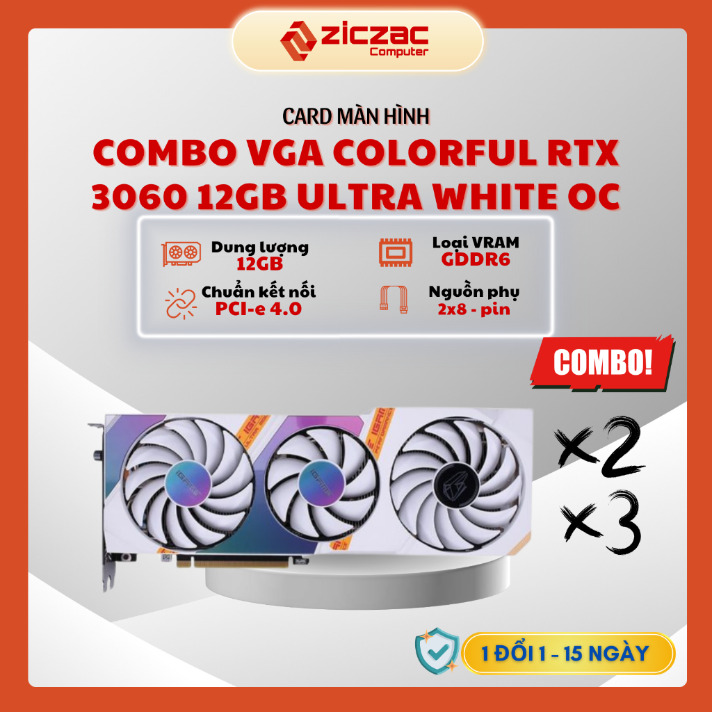 Combo 2c 3c VGA Video Card Colorful iGame RTX 3060 Ultra White 12GB OC ...