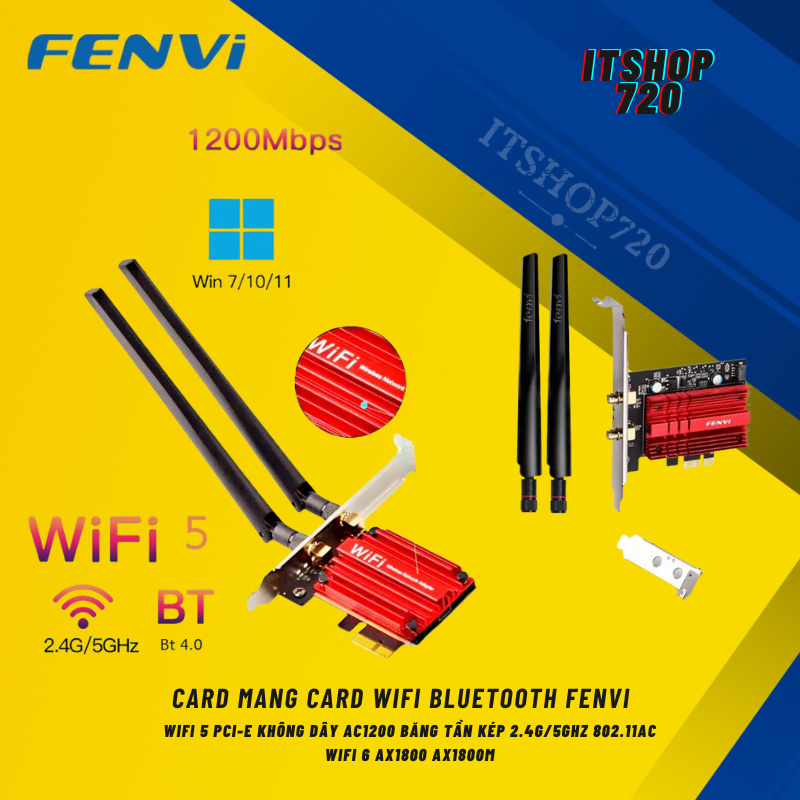 Network card Bluetooth wifi card Fenvi Wifi 5 Pci-e Wireless Ac1200 ...