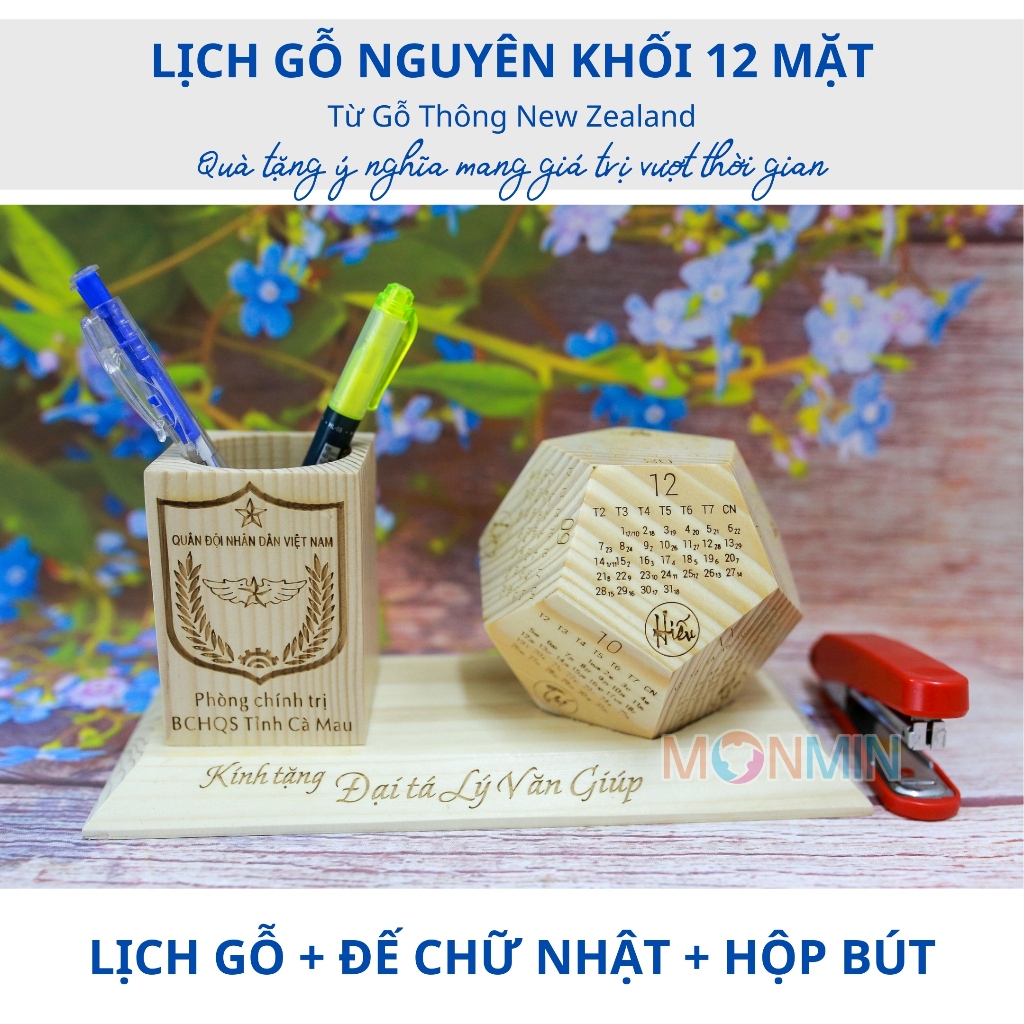 Solid wood calendar, pentagonal wood calendar, 12 sides, feng shui 2025 ...