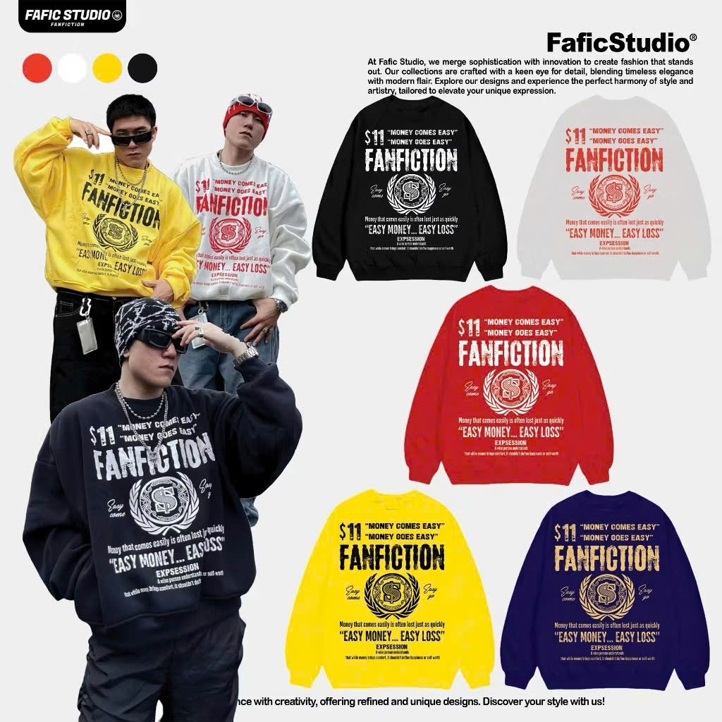 Fafic Studio Easy Sweater with Side Pockets 380gsm Cotton Fleece Loose ...