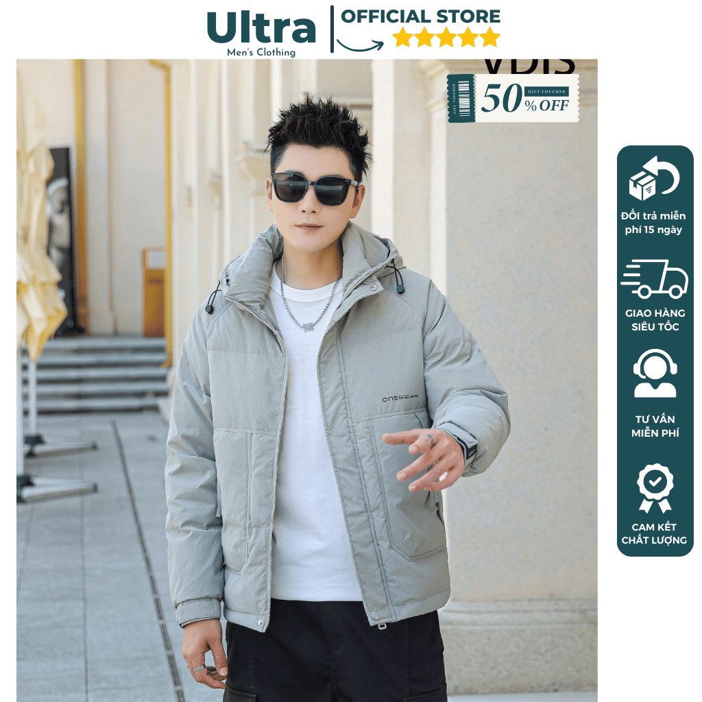 High-quality, thick, branded men's down jacket with 2 thick layers ...