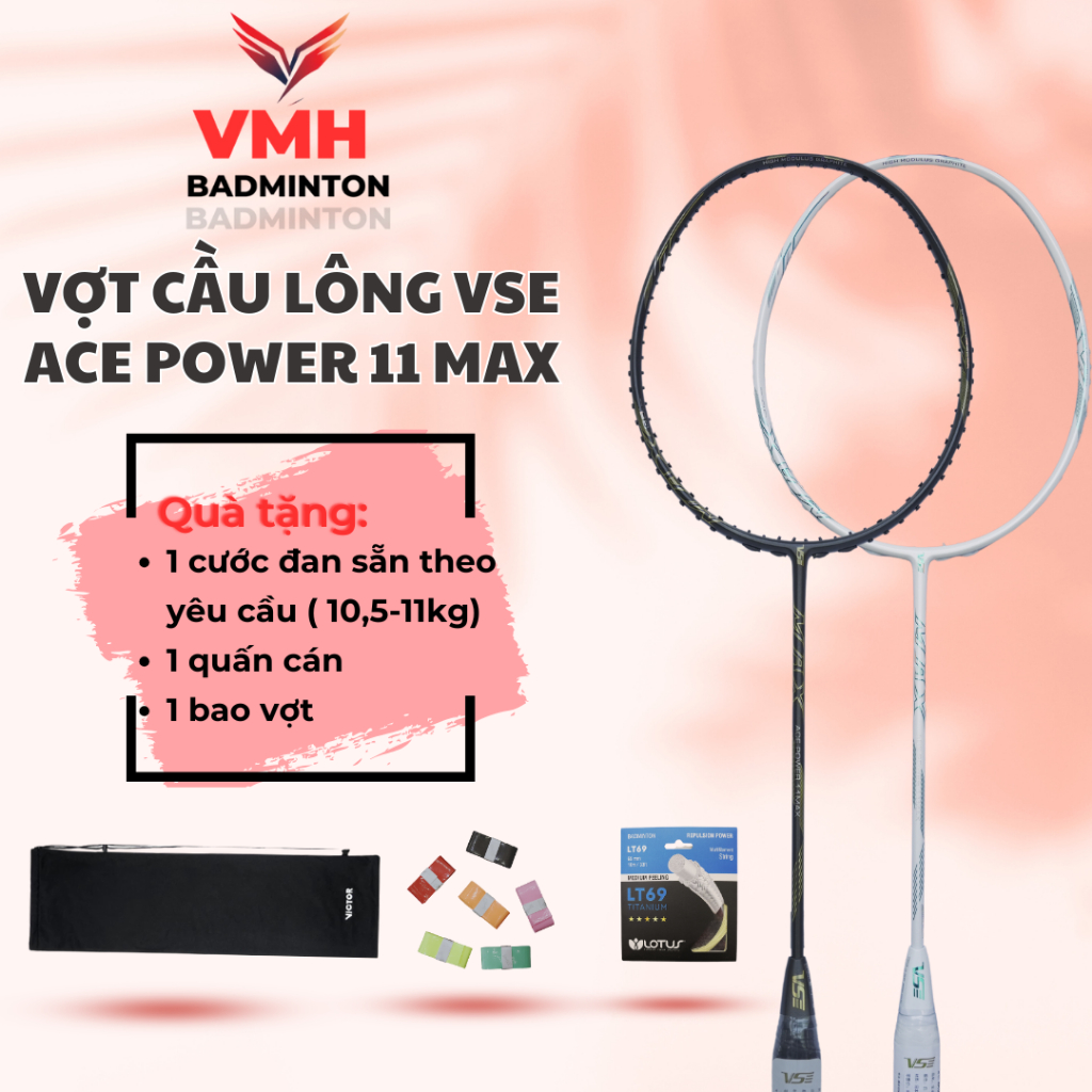 Genuine VSE ACE Power 11 Max badminton racket in White, Black, 4UG5 pre ...