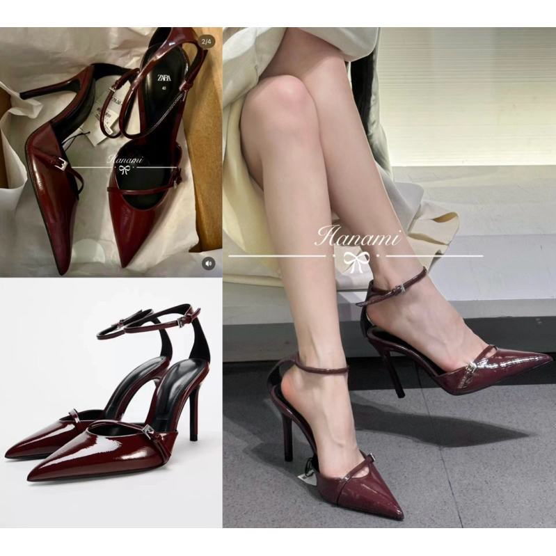 Z R high heels with ankle strap, dark red slay chopstick heel, 10p fullbox (skinny feet size ...